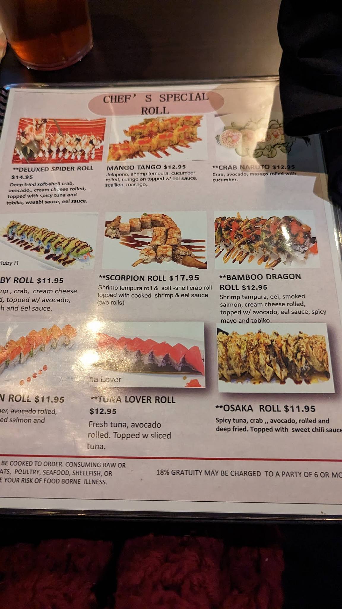 Menu at Osaka Sushi & Steakhouse, Gaffney, Gaffney