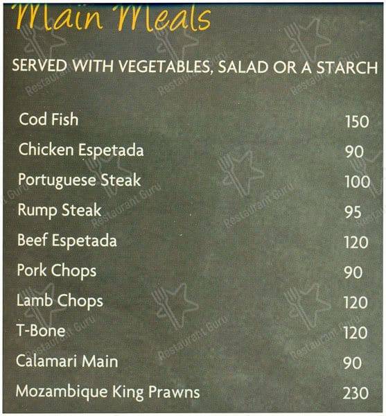 Menu at Galito's Nelspruit Brown Street restaurant, Nelspruit, 45 Brown St