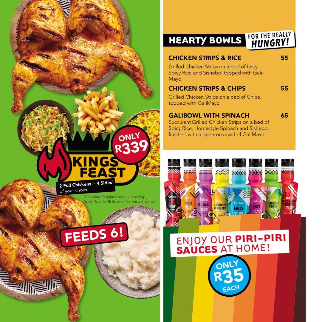 Menu at Galito's White River restaurant, White River, 30 Theo Kleynhans St