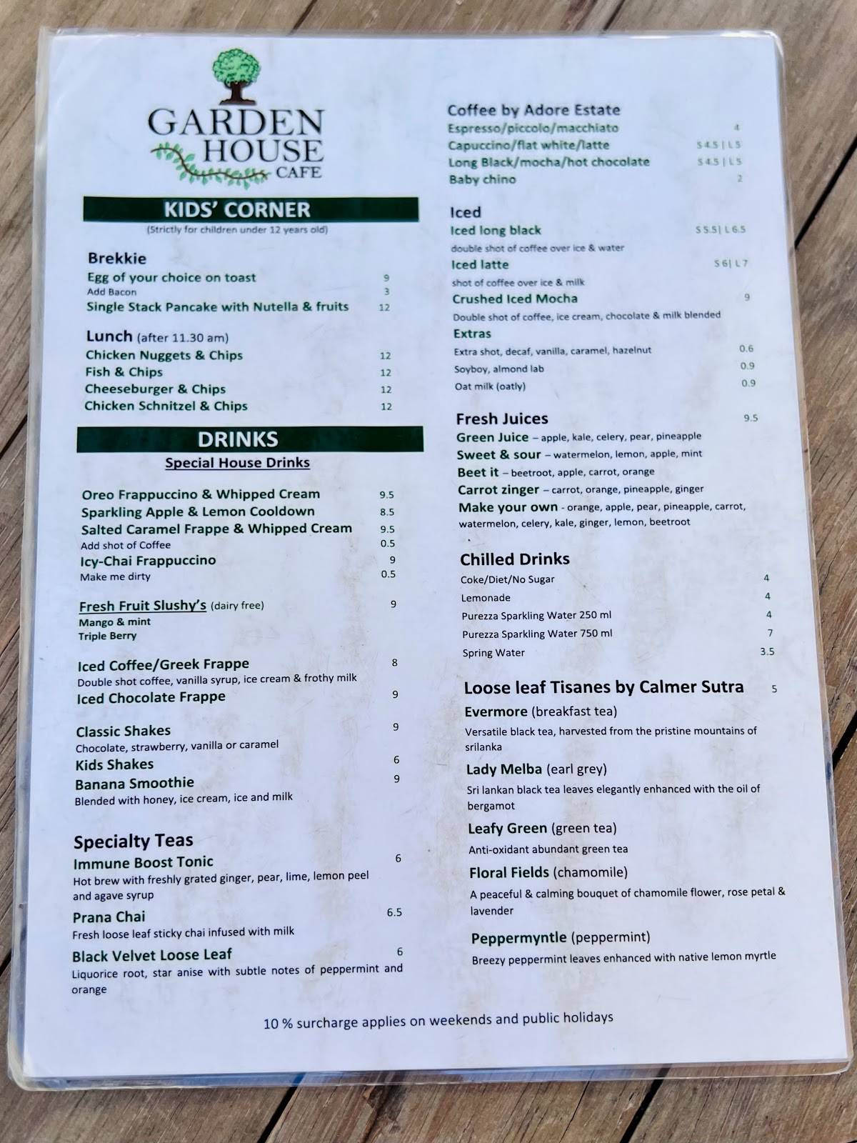 Menu at Garden House Cafe, Enfield