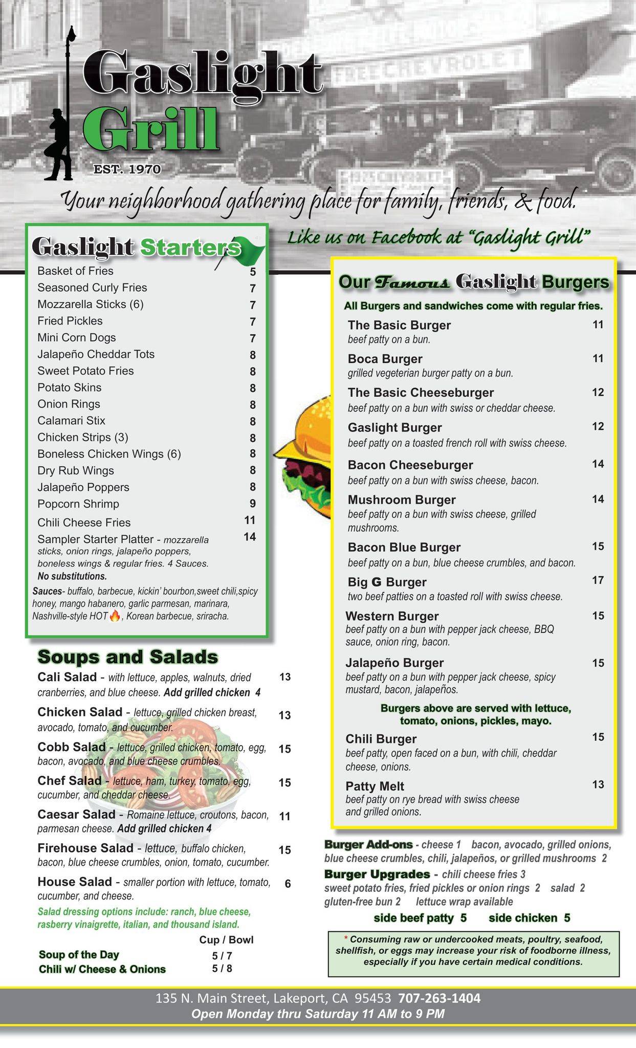 Menu at Gaslight Grill restaurant, Lakeport
