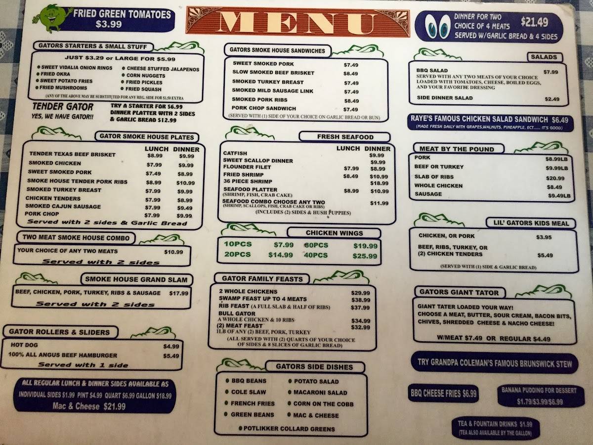 Menu at Gators BBQ, Jacksonville