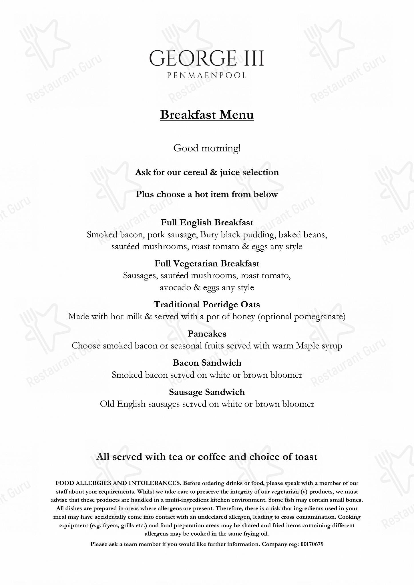 Menu at George III, Penmaenpool pub & bar, Penmaenpool