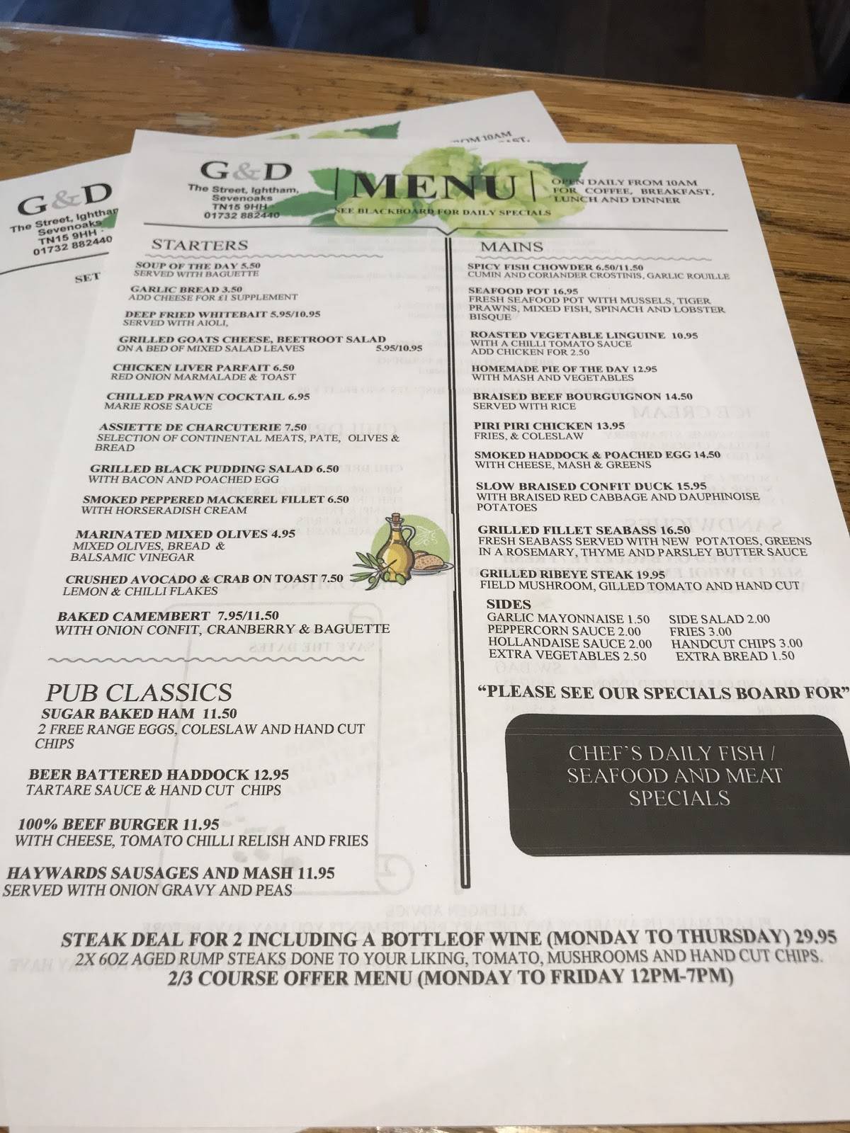 Menu at George & Dragon pub & bar, West Kingsdown