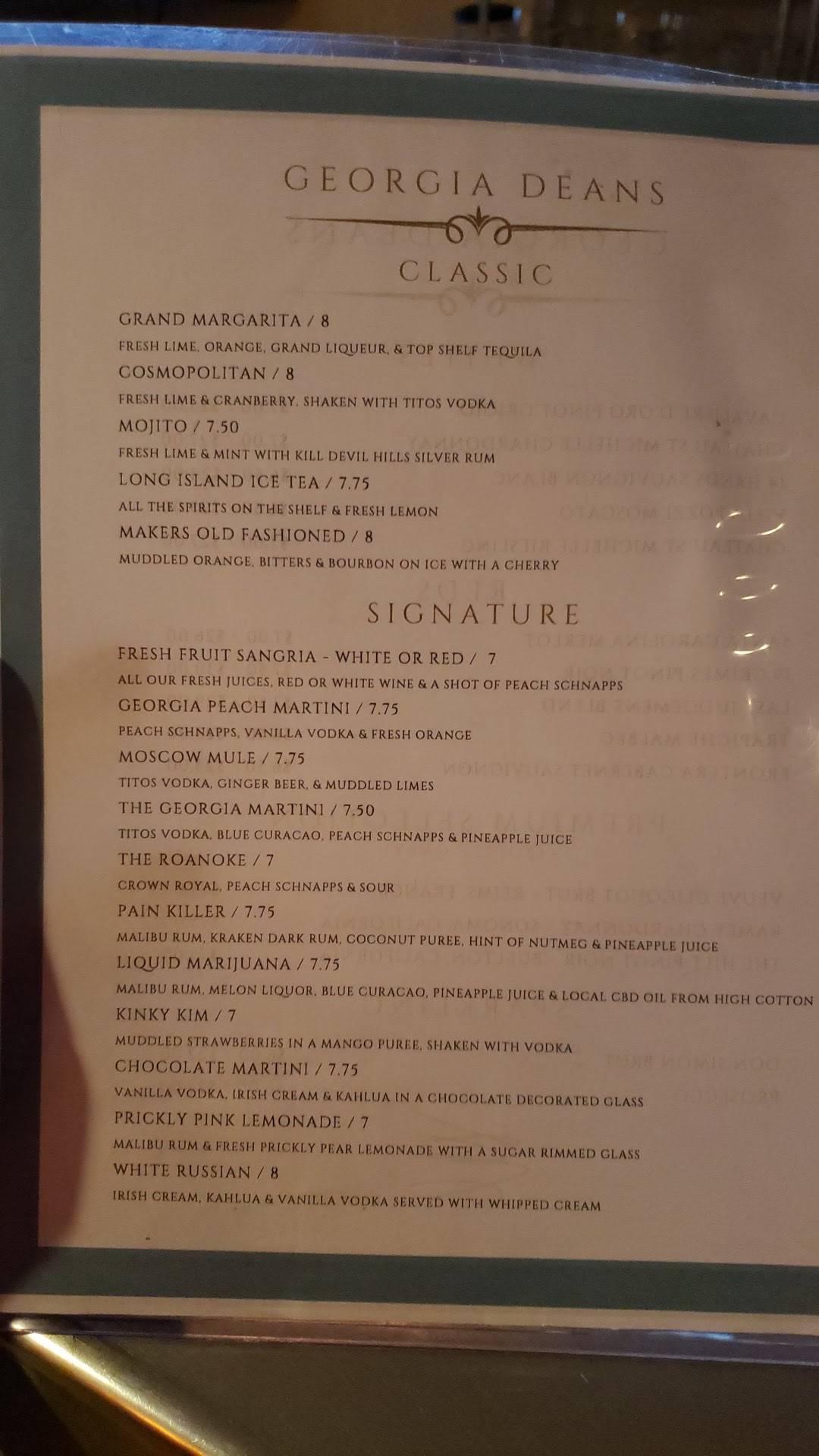 Menu at Georgia Deans restaurant & bar, Williamston
