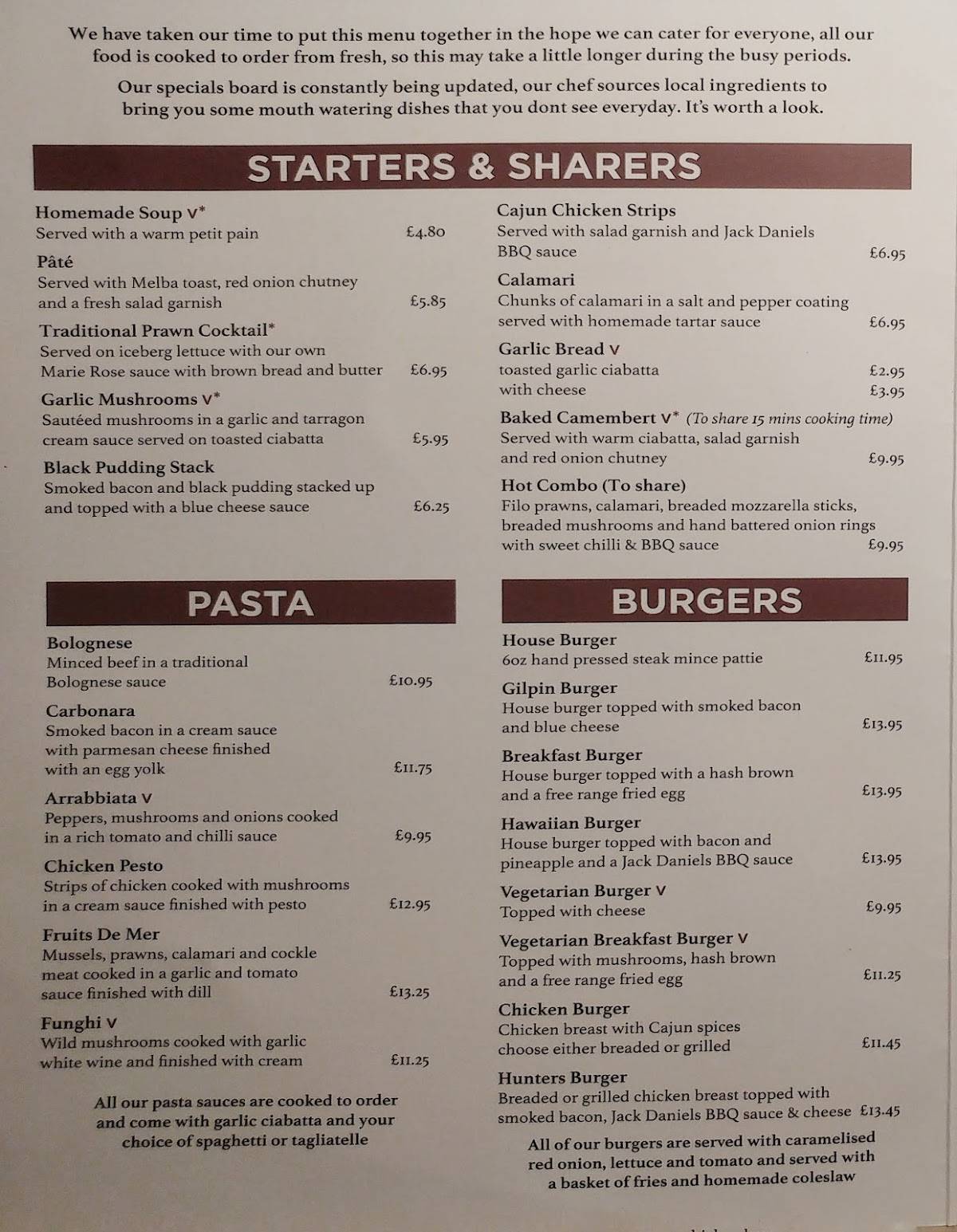 Menu at Gilpin Bridge Inn pub & bar, Levens