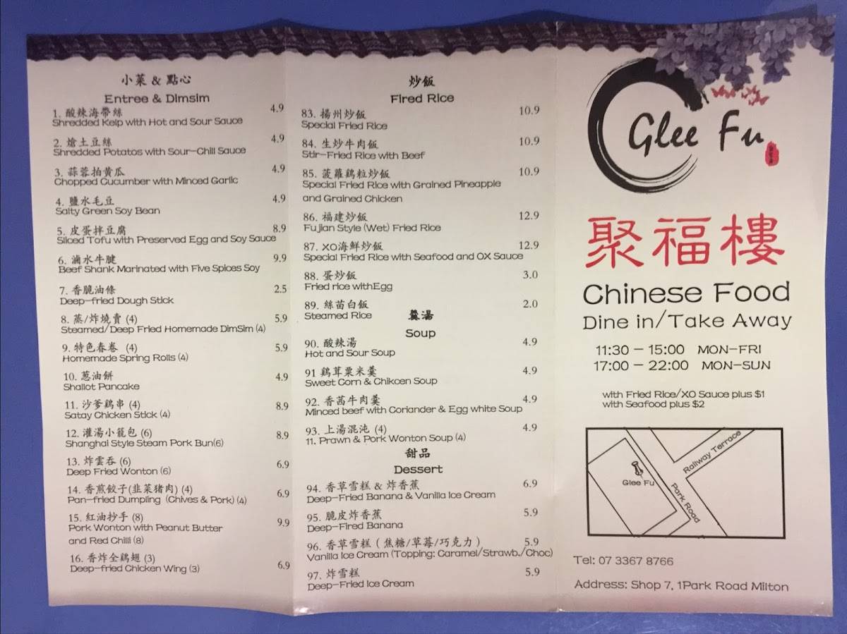 Menu at Glee Fu Chinese Restaurant, Milton