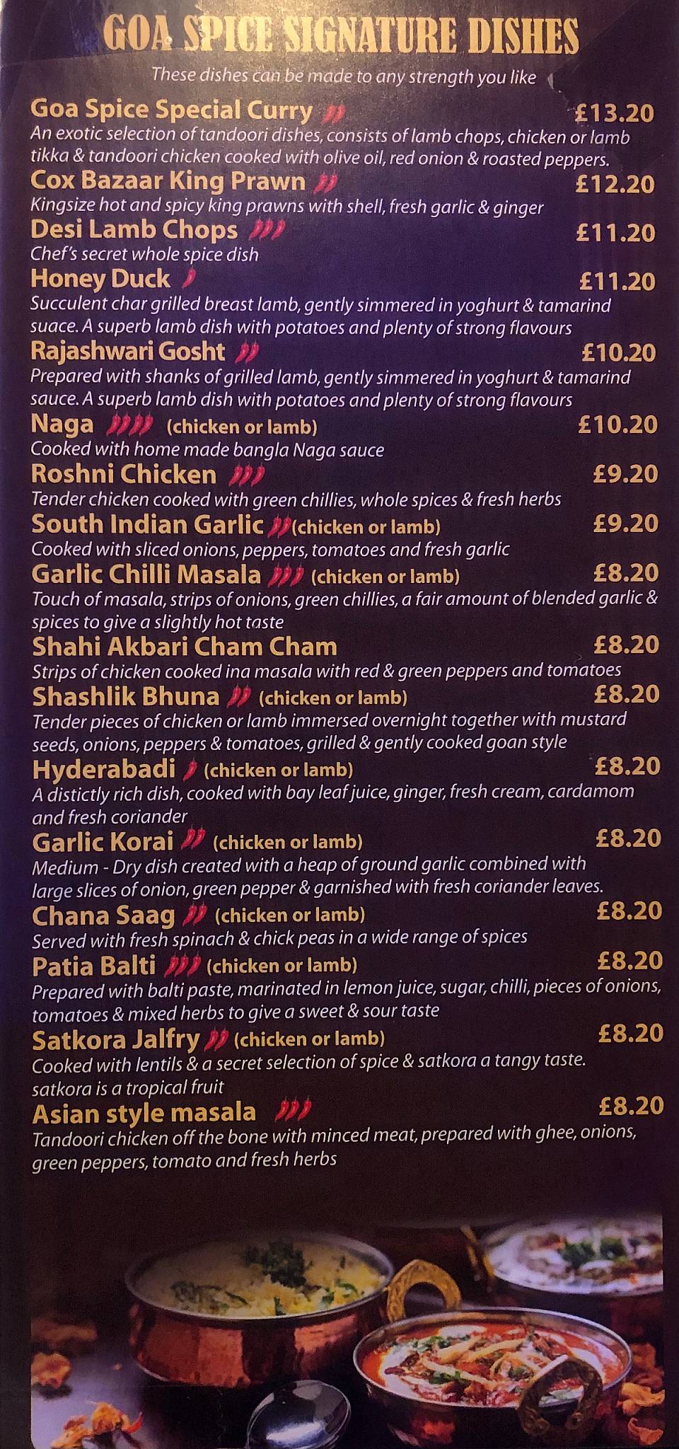 Menu at Goa - Bengal Spice restaurant, Milnthorpe