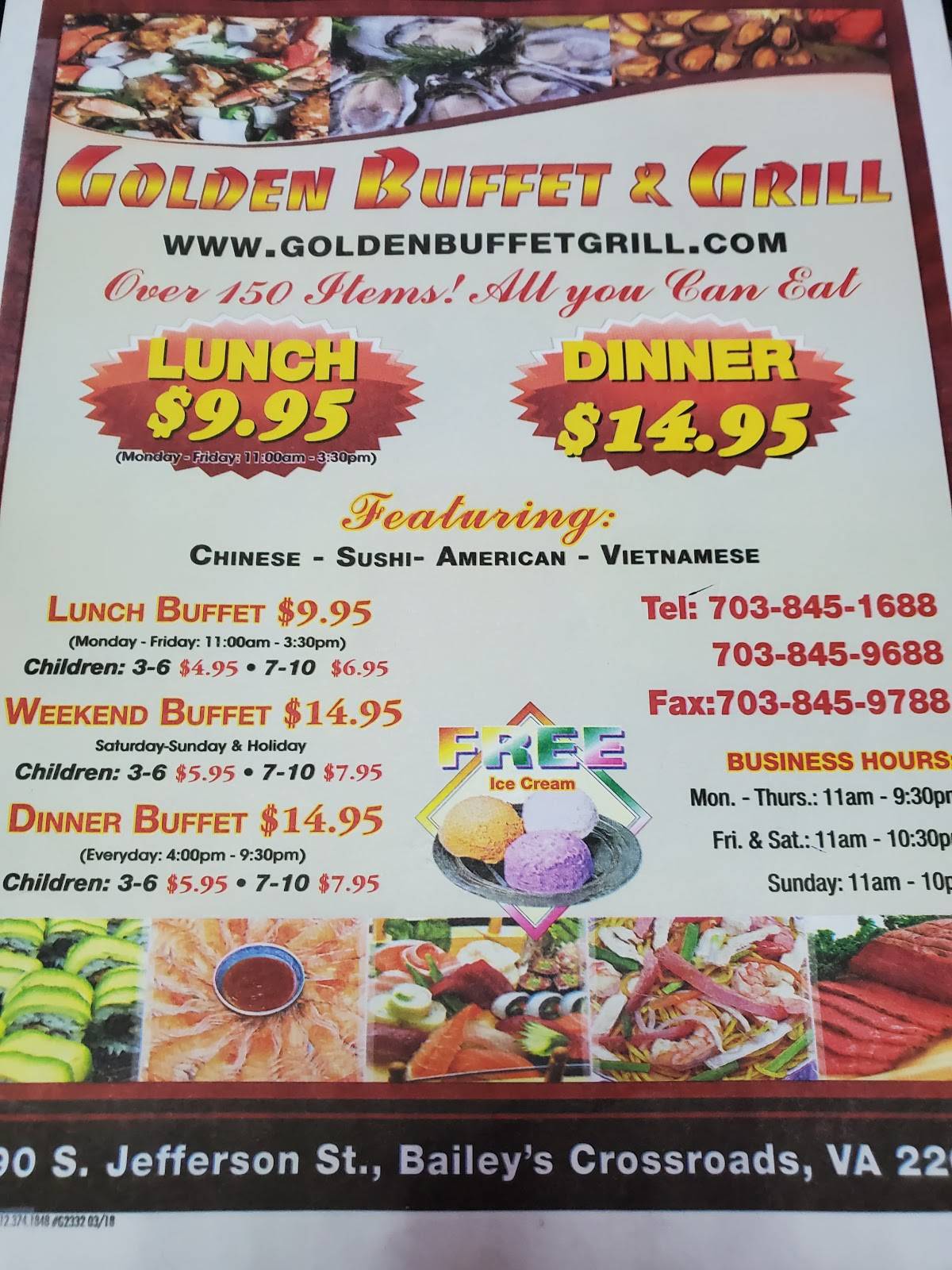 Menu at Golden Buffet & Grill restaurant, Bailey's Crossroads