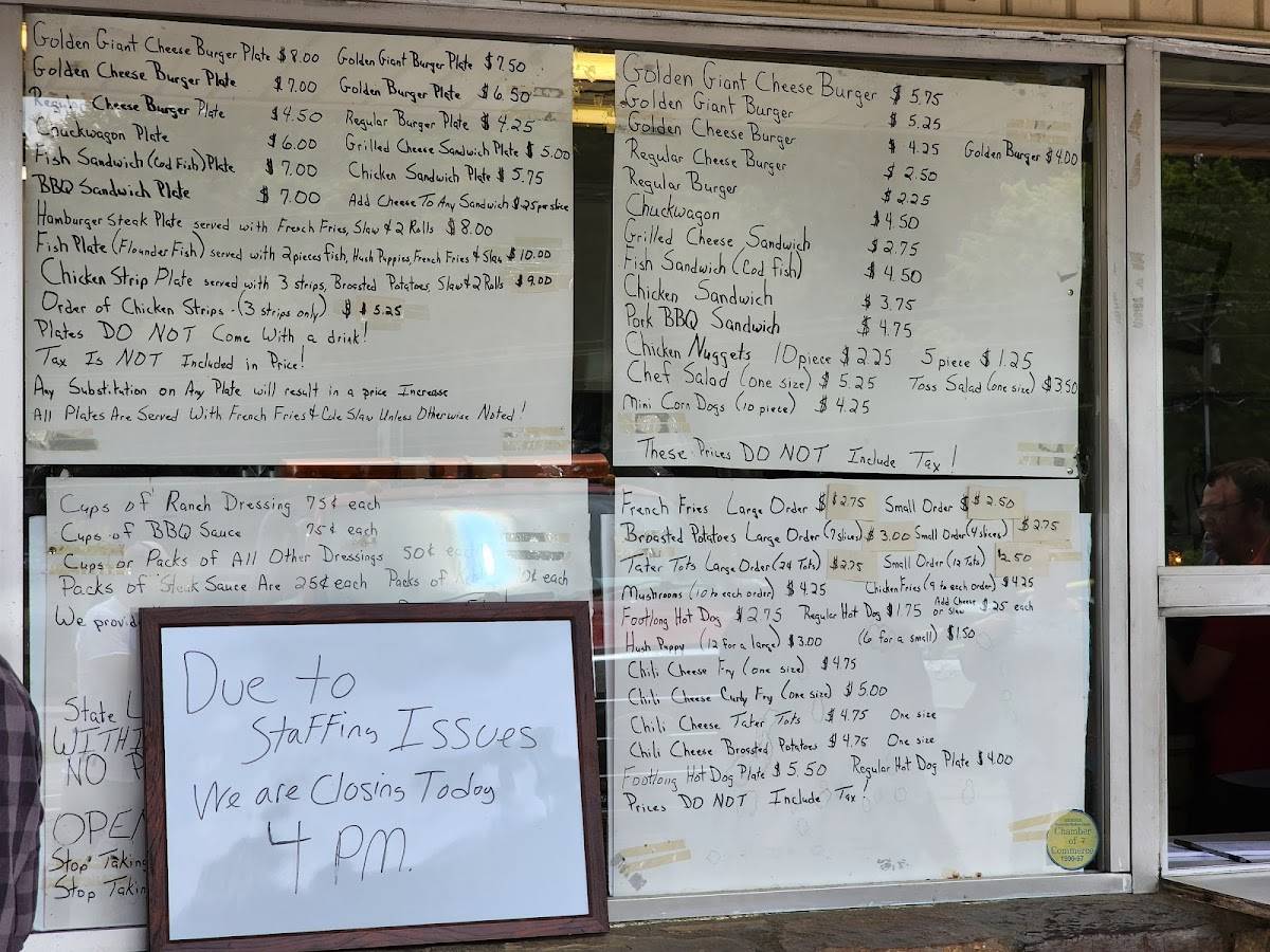 Menu at Golden Dairy fast food, Rogersville, TN-66