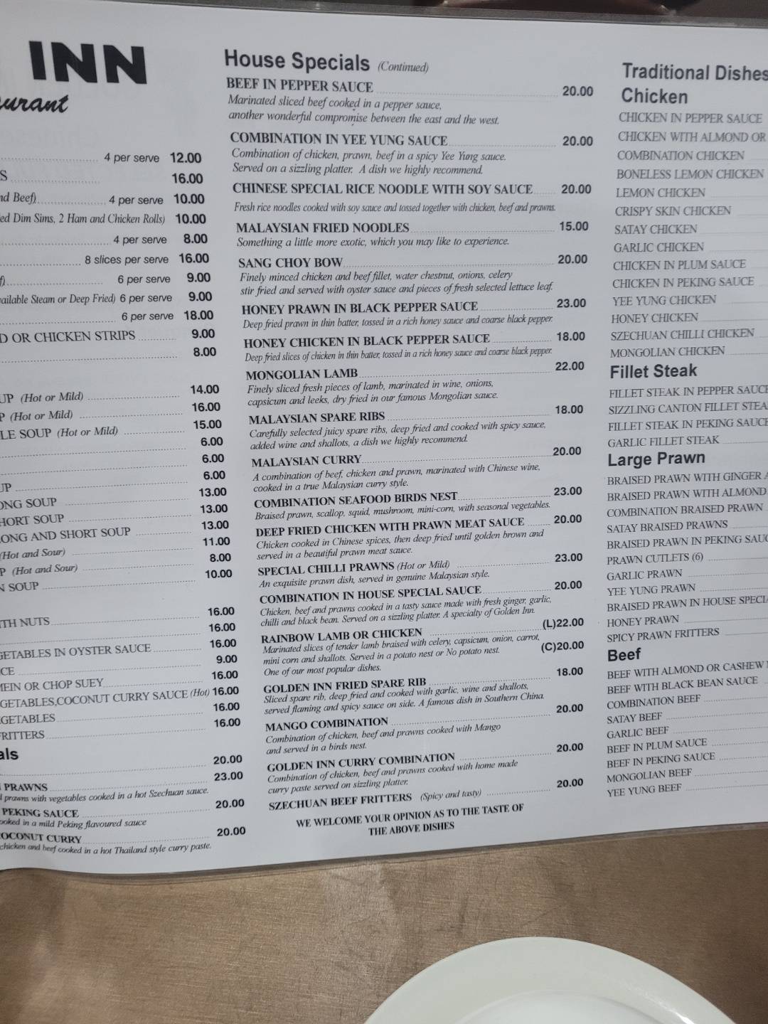 Menu at Golden Inn Chinese Restaurant, Laurieton