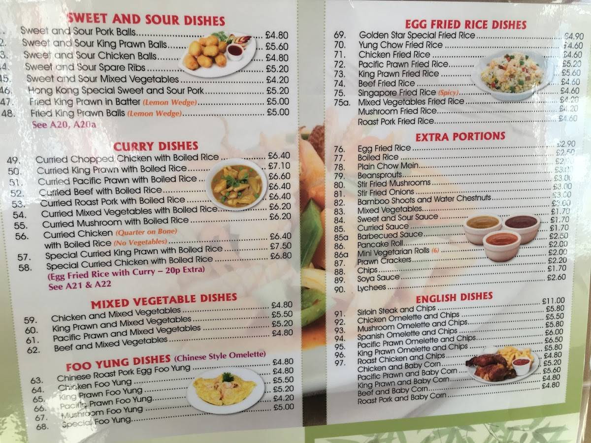 Menu at Golden Star Chinese Take Away fast food, Bedford