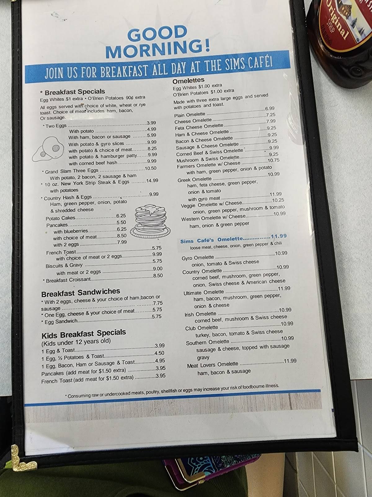 Menu at SIMS CAFE, Goodrich
