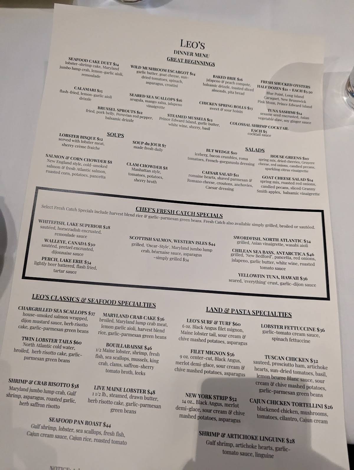 Menu at Leo's Seafood Restaurant & Bar, Grand Rapids