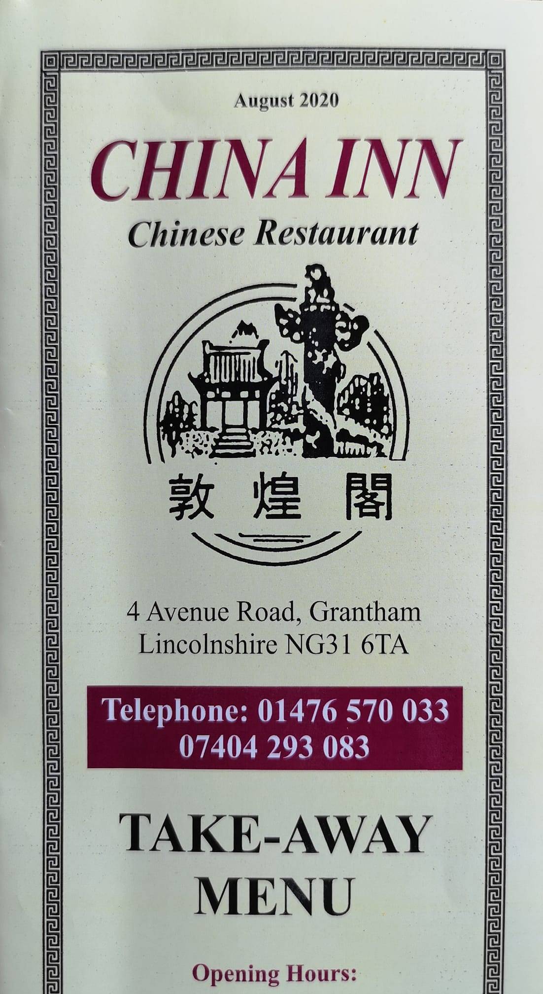 Menu at China Inn pub & bar, Grantham, 4 Avenue Rd