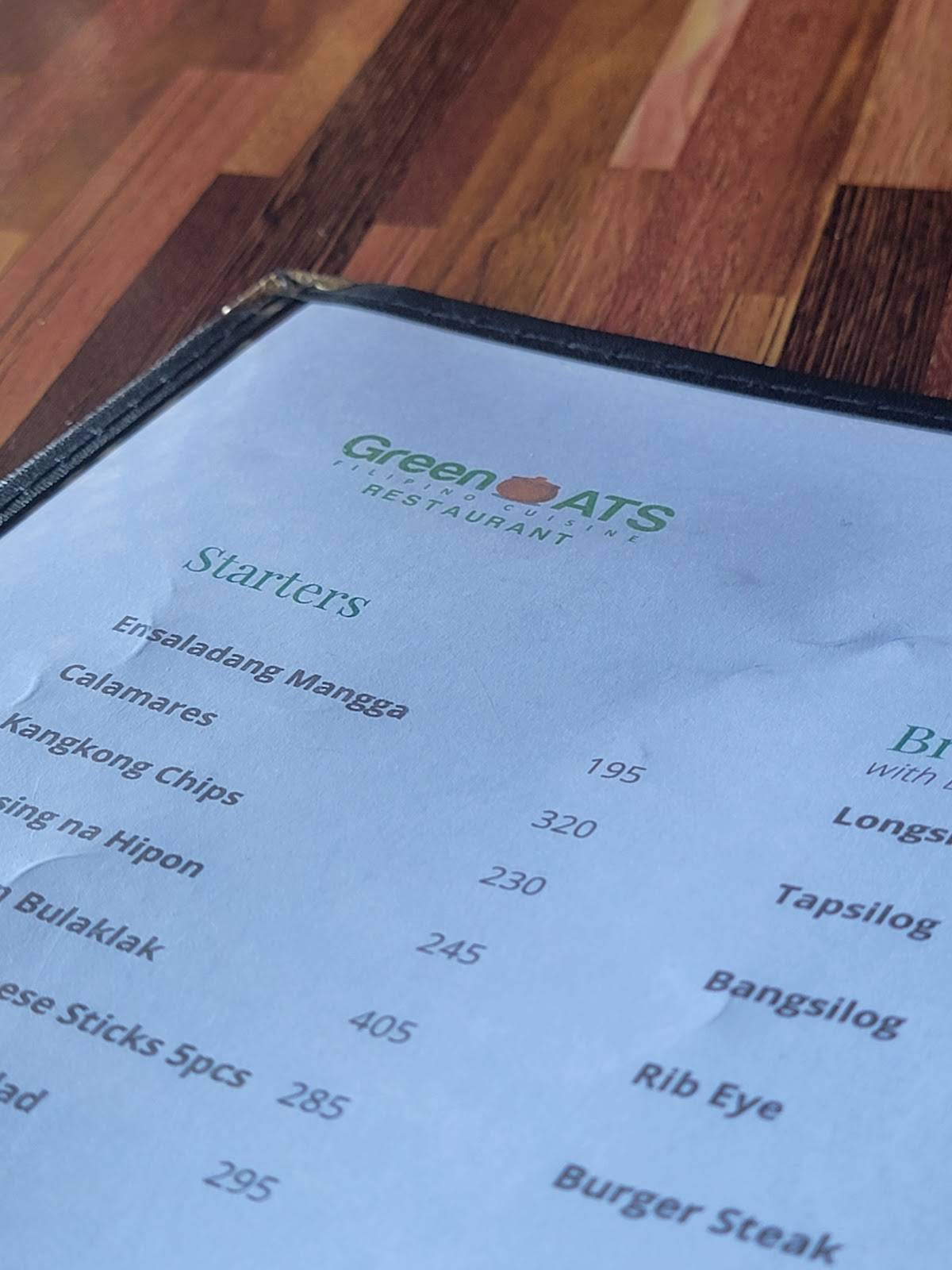 Menu at Green ATS Restaurant, Tagaytay, Tagaytay - Nasugbu Hwy