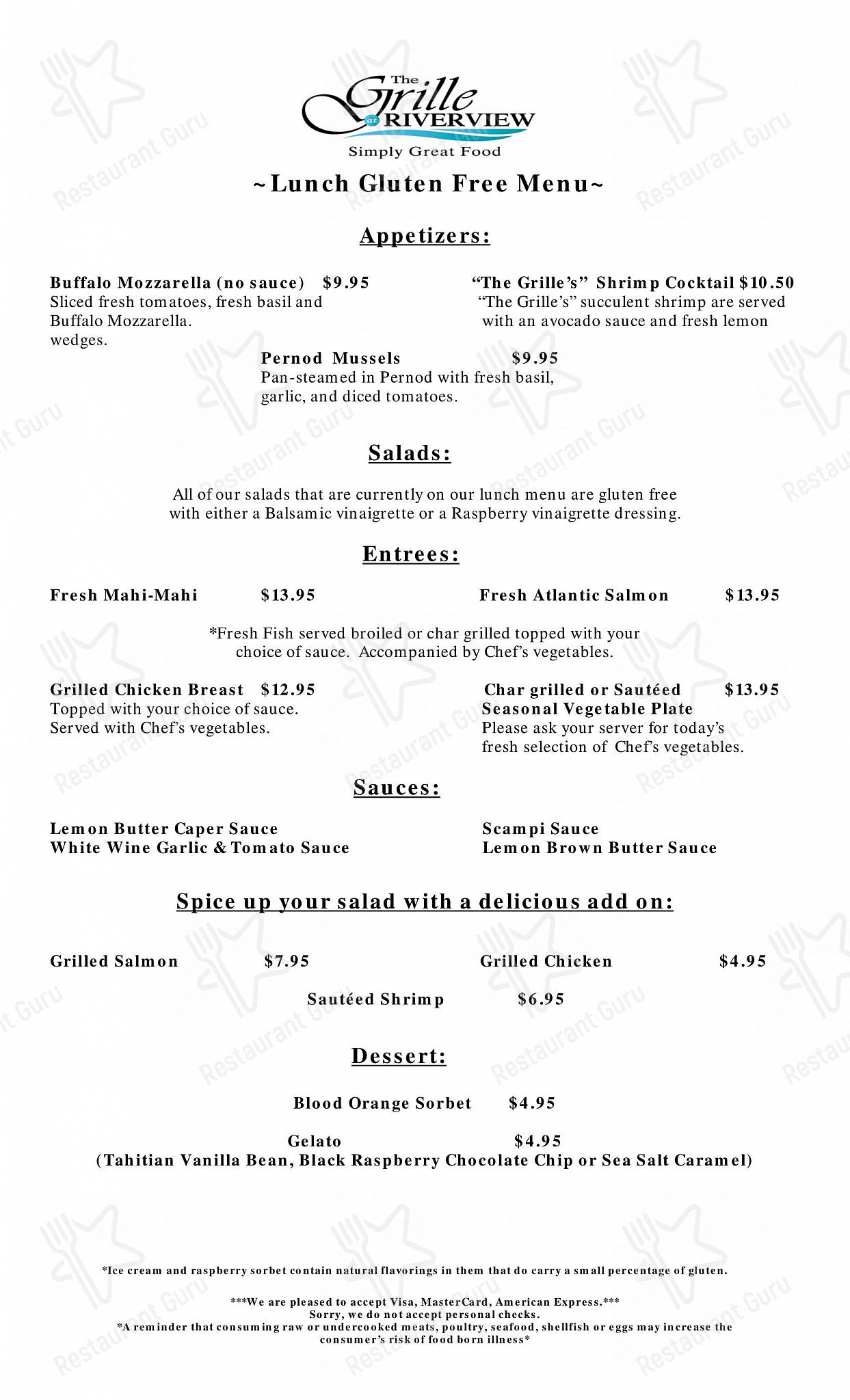 Menu at The Grille At Riverview steakhouse, New Smyrna Beach