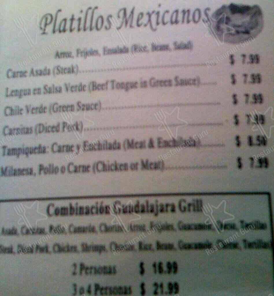 Menu at Guadalajara Grill restaurant, Salinas, S Main St