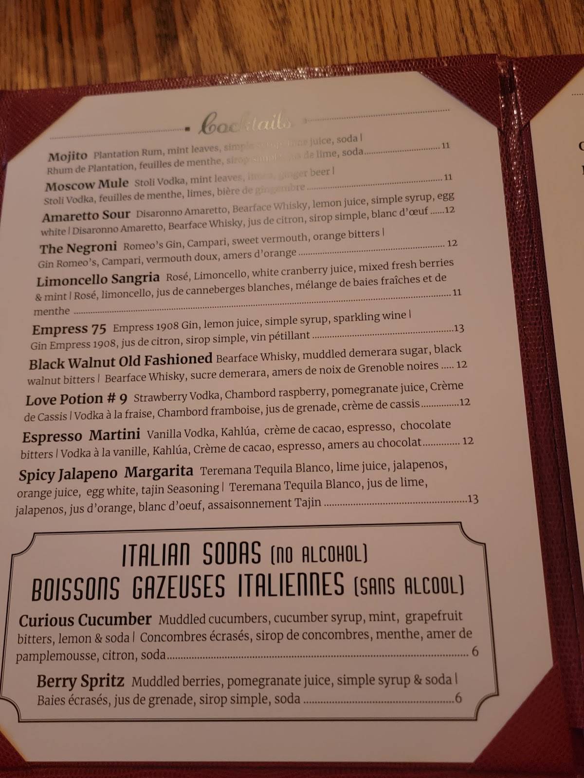 Menu at Gusto Italian Grill & Bar, Moncton