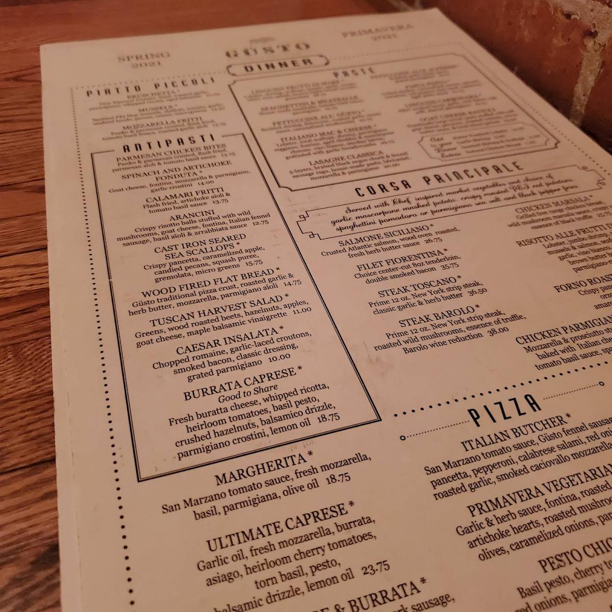 Menu at Gusto Italian Grill & Bar, Moncton