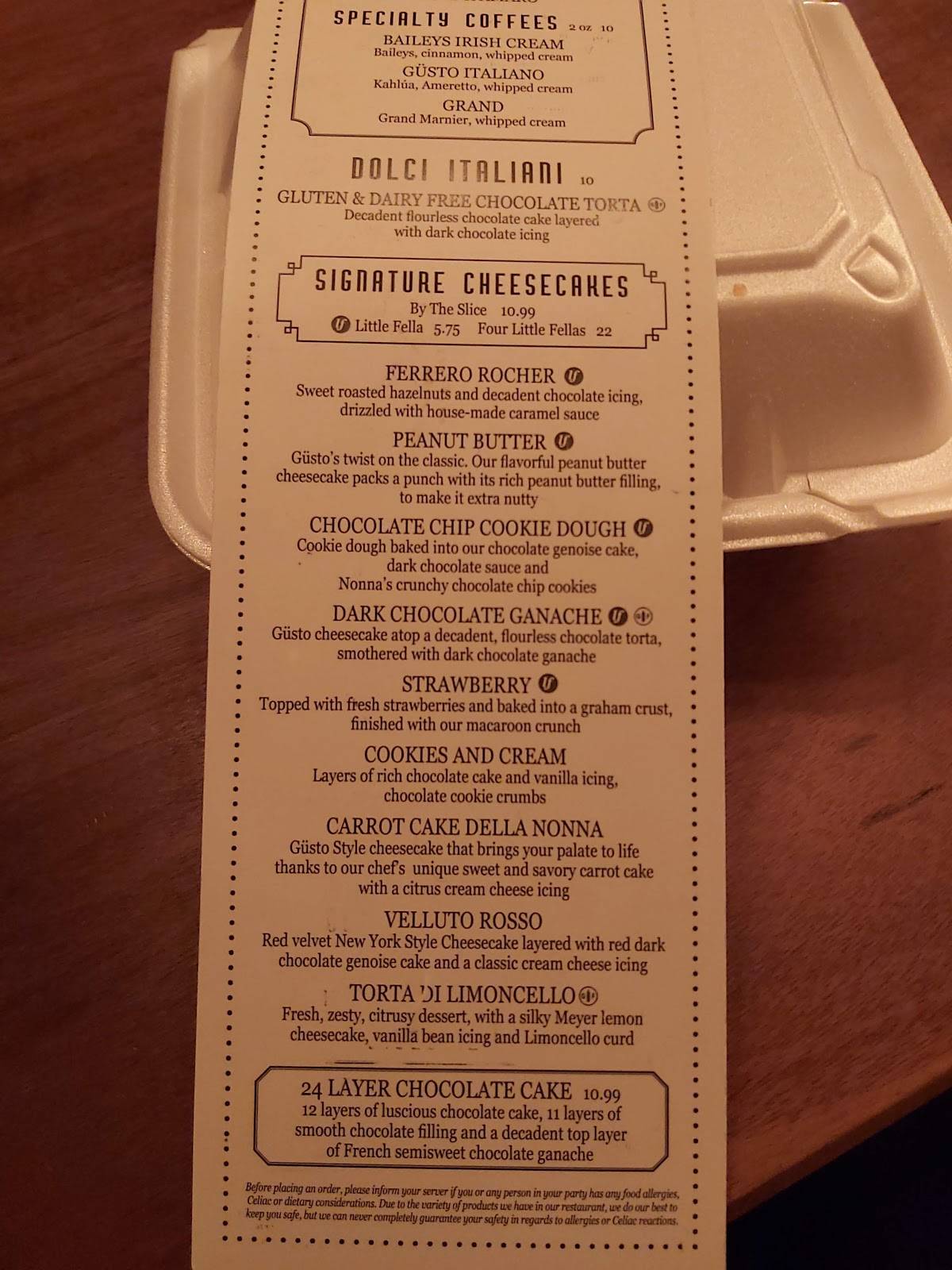 Menu at Gusto Italian Grill & Bar, Moncton