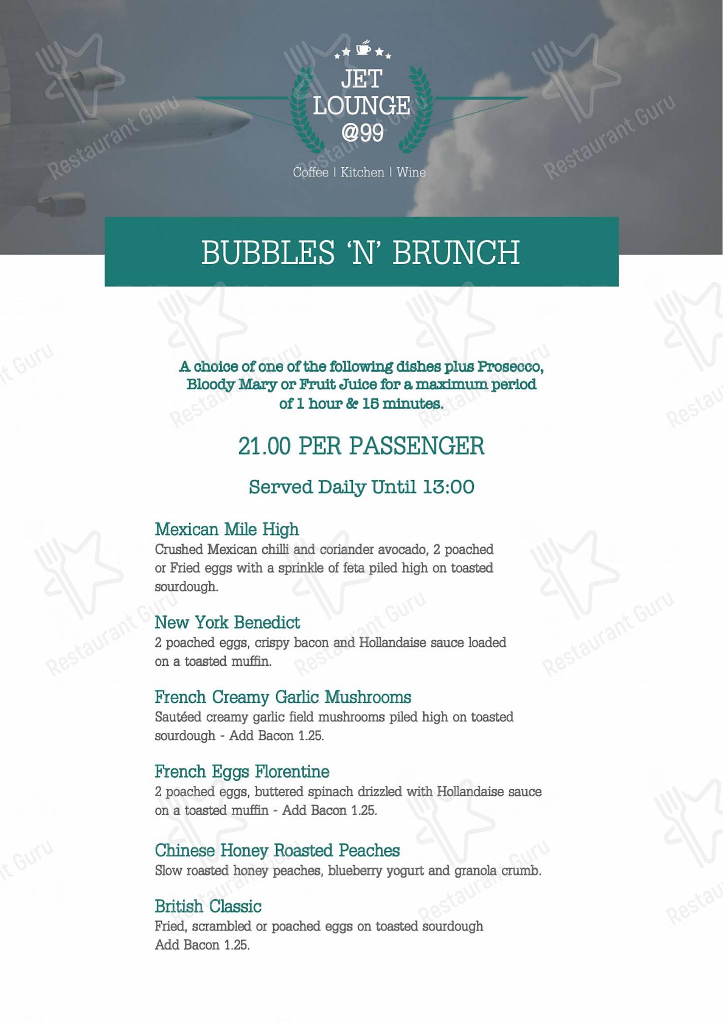 Menu at Jet Lounge @ 99 cafe, Hadleigh