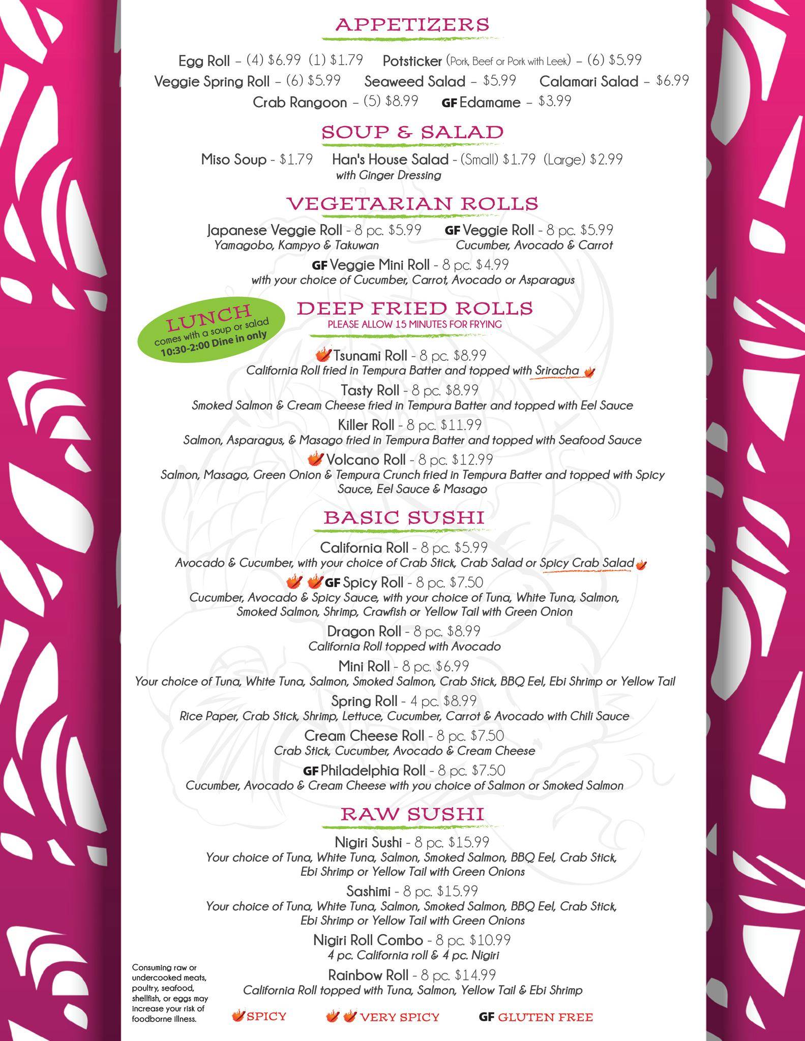 Menu at Han the Sushi Man restaurant, Joplin