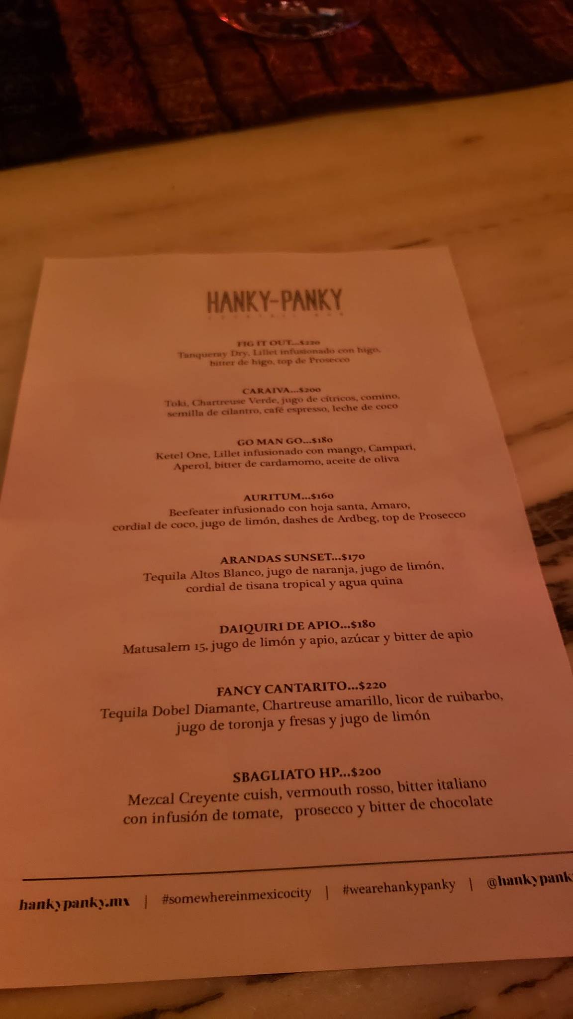 Menu at Hanky Panky Cocktail Bar, Ciudad López Mateos, Turín 52
