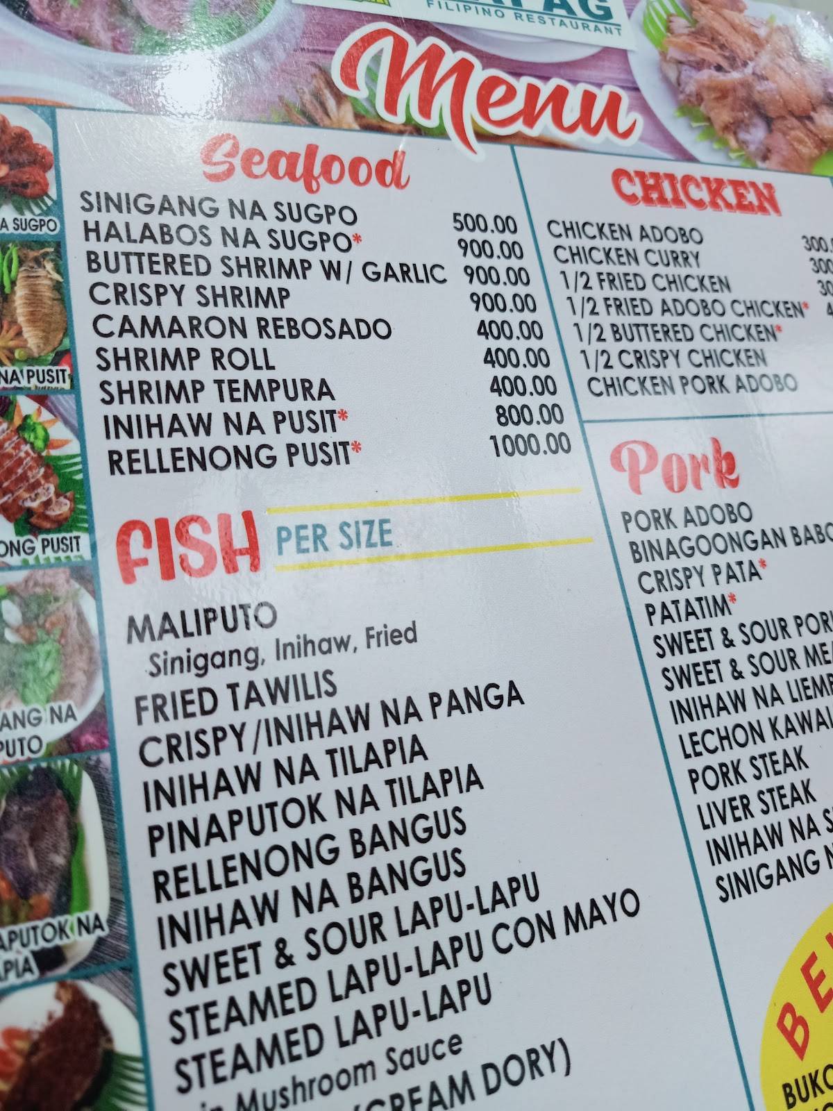 Menu at Hapag Filipino Restaurant, Lipa, X528+96G