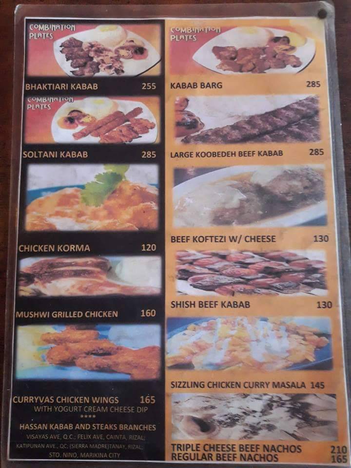 Menu at Hassan Kabab and Steaks pub & bar, Quezon City, Katipunan Ave