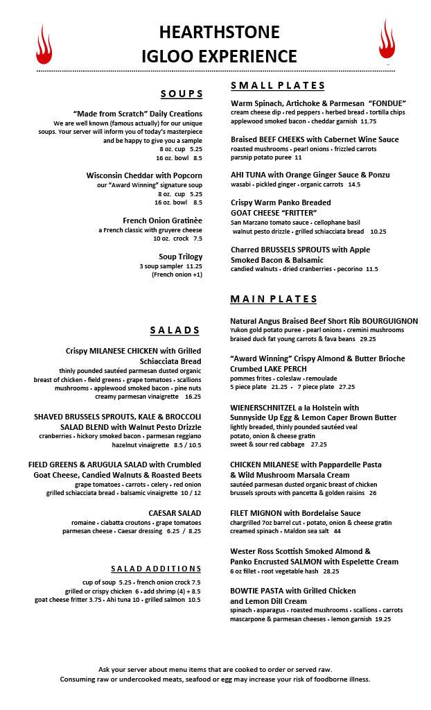 Menu at Hearthstone Bistro restaurant, Muskegon