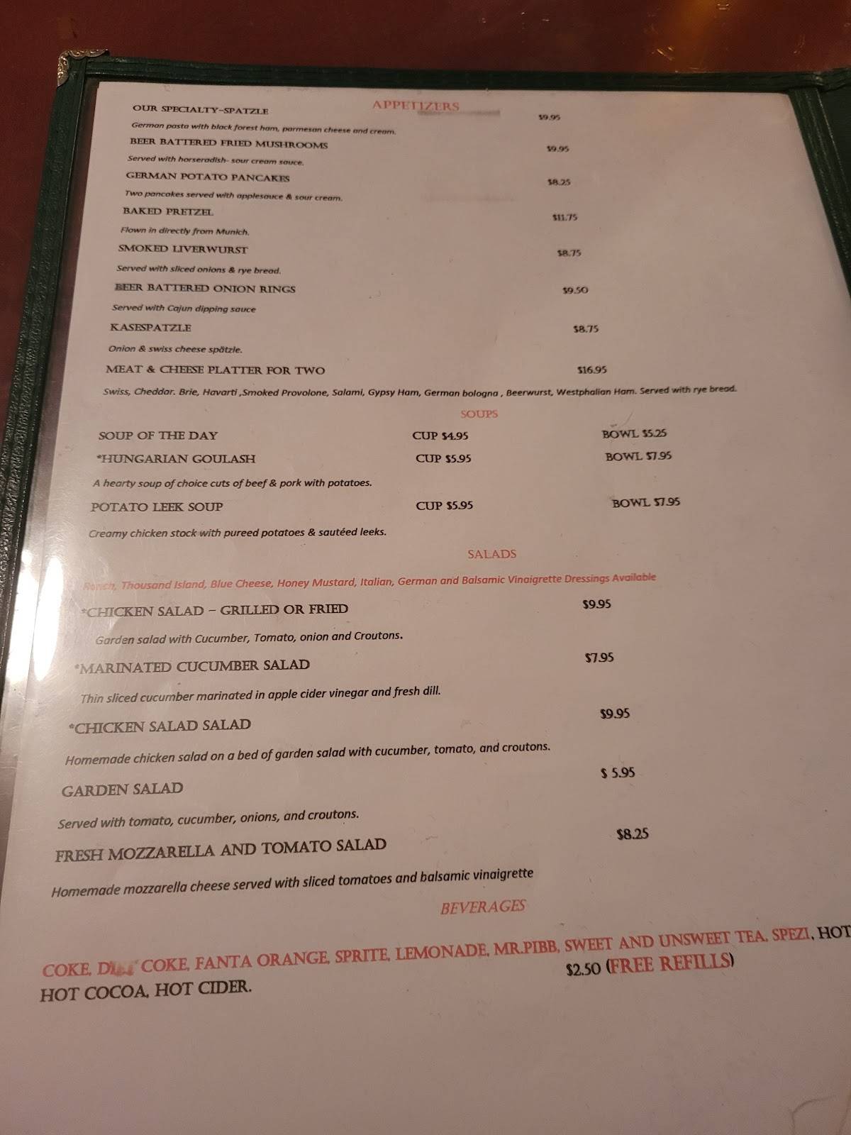 Menu at Old Bavaria Inn Restaurant, Helen