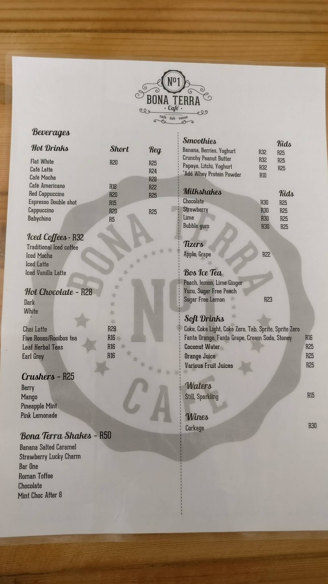 Menu At Bona Terra Cafe Hillcrest