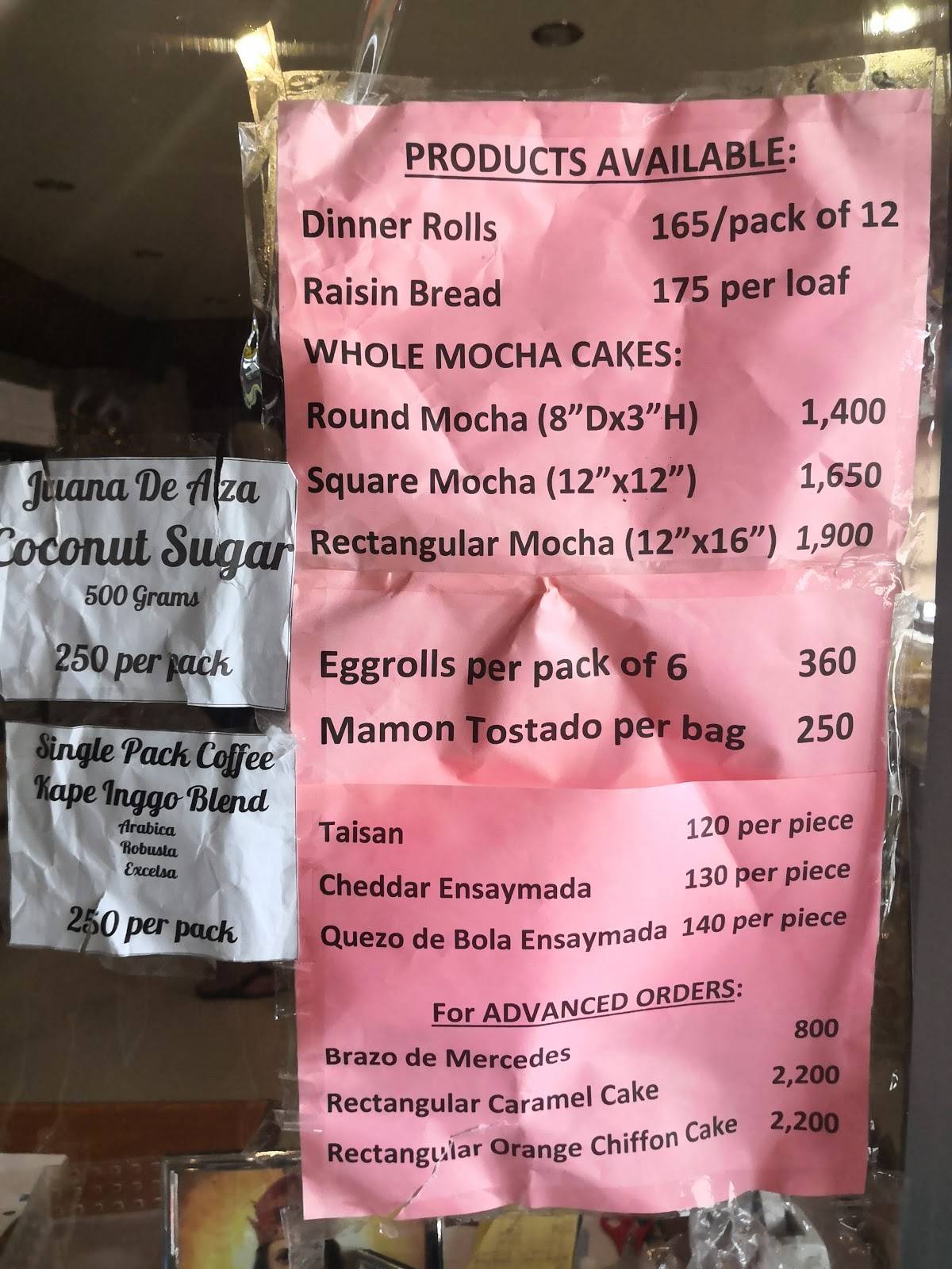 Menu at Hizon's Cakes and Pastries cafe, Manila, J Bocobo
