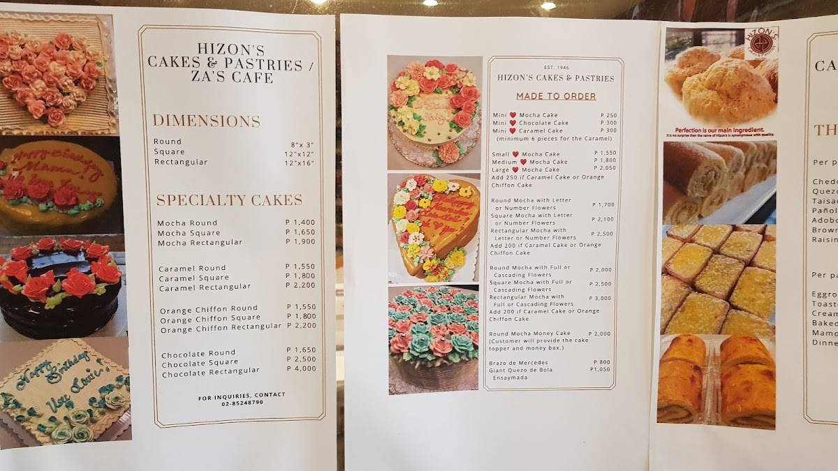 Menu at Hizon's Cakes and Pastries cafe, Manila, J Bocobo