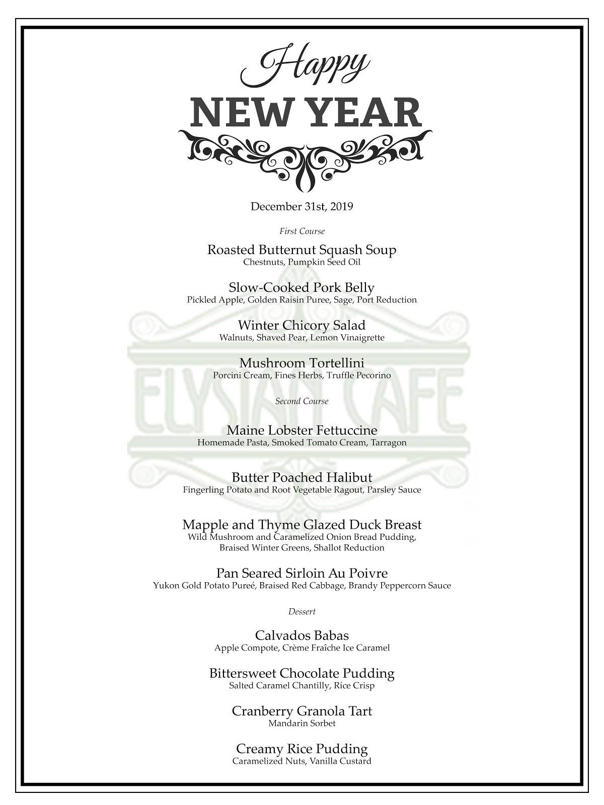 Menu at Elysian Cafe, Hoboken