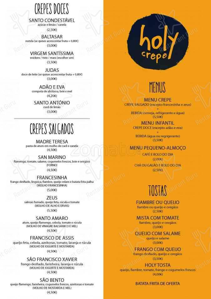 Menu em Holy Crepe café, Lisboa