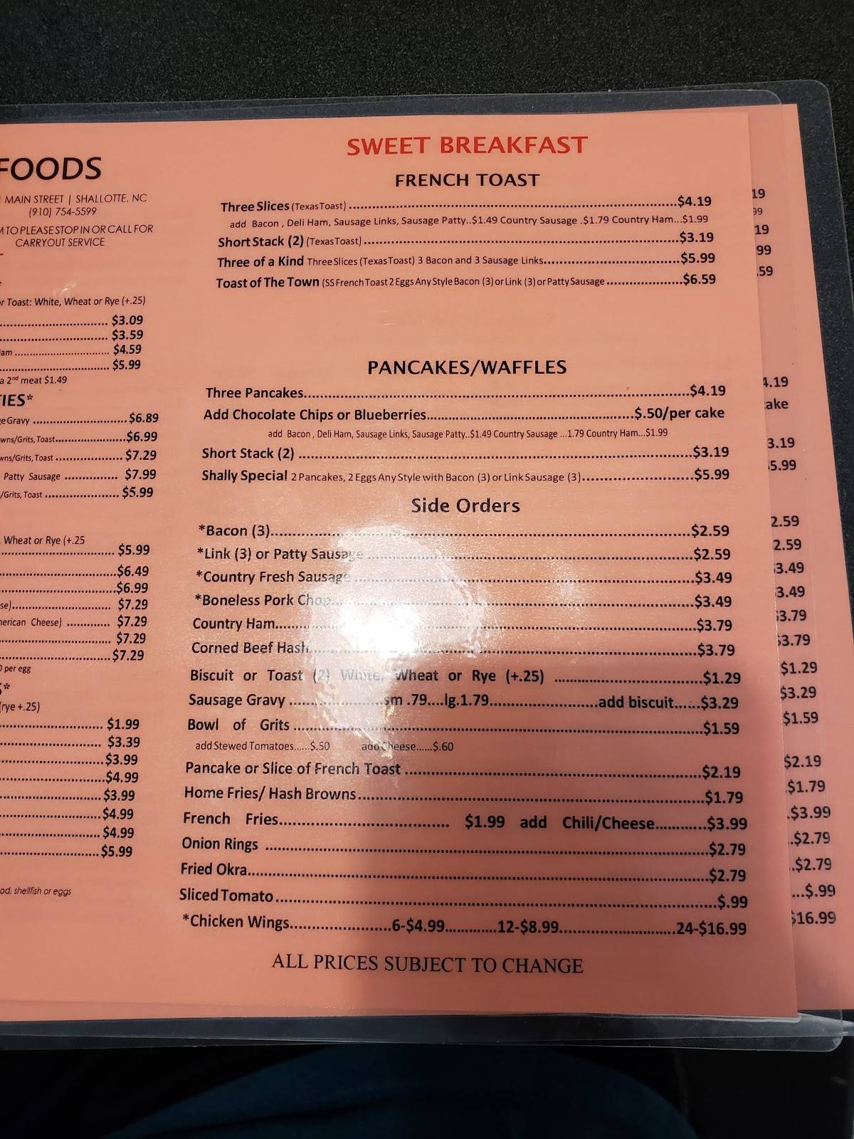 Menu at Home Style Foods restaurant, Shallotte