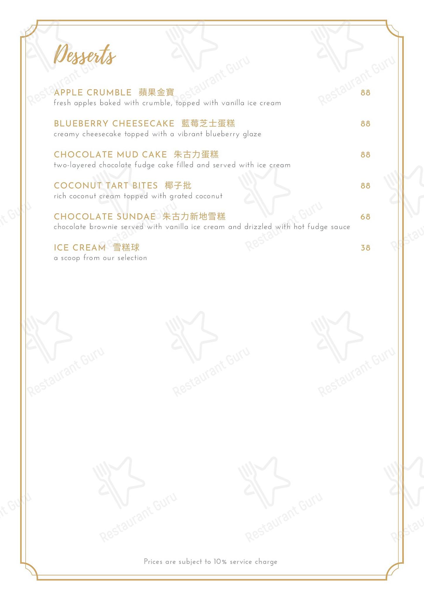 Menu at Riverside Grill, Hong Kong