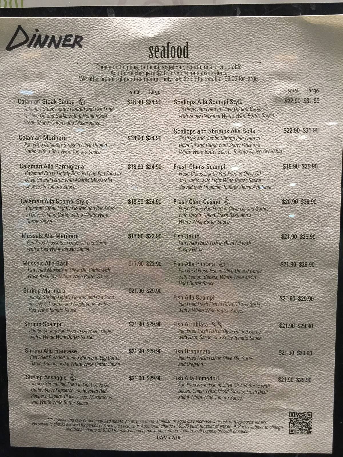 Menu at Assaggio restaurant, Honolulu, Ala Moana Blvd Suite 1259