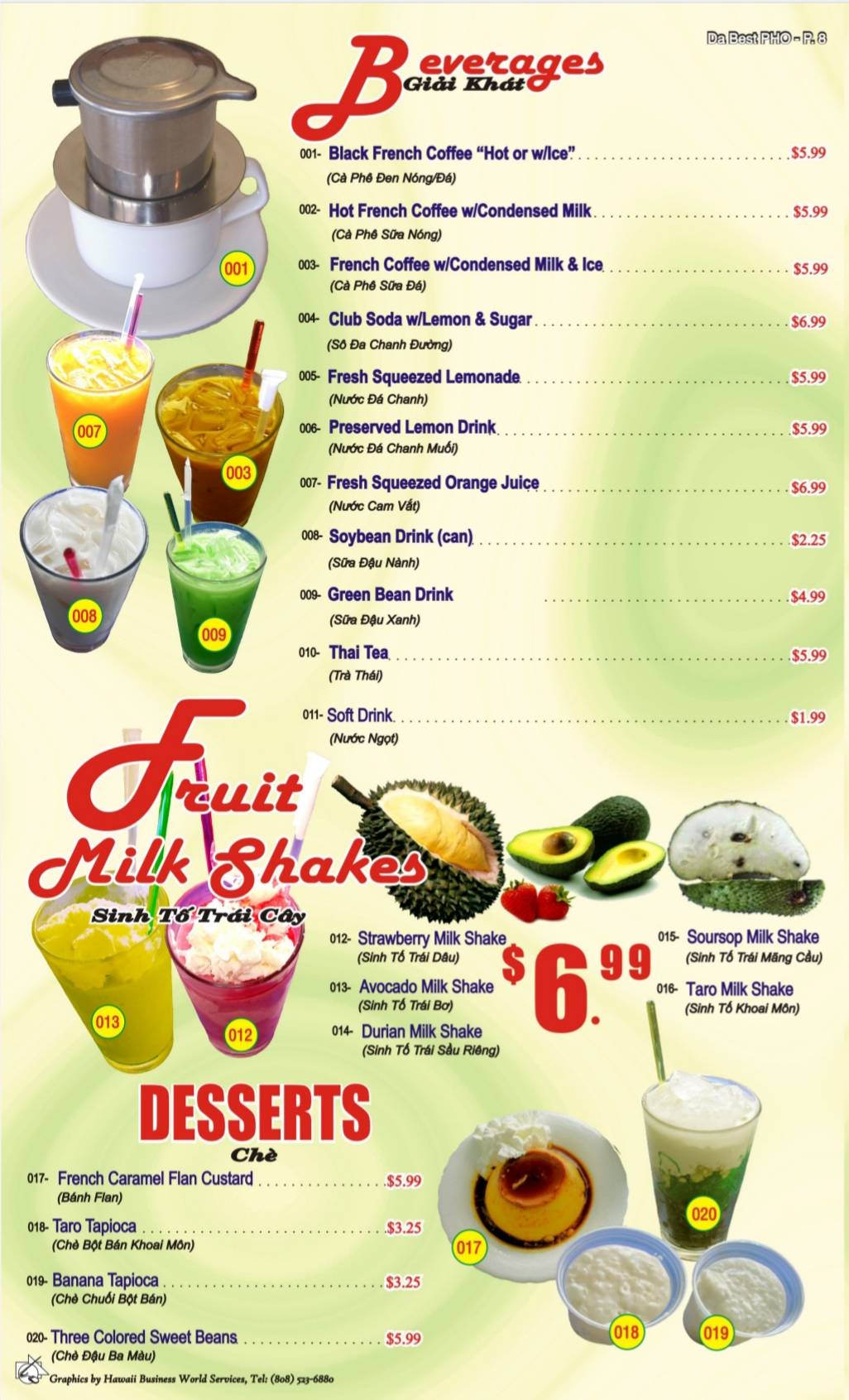 Menu at Da Best Pho Vietnamese Noodle House & BBQ, Honolulu
