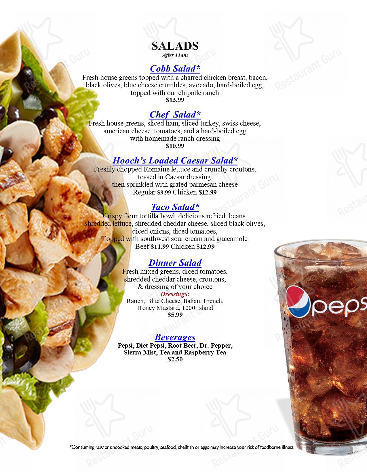 Menu at Hooch's 66 Bar & Grill, Topock