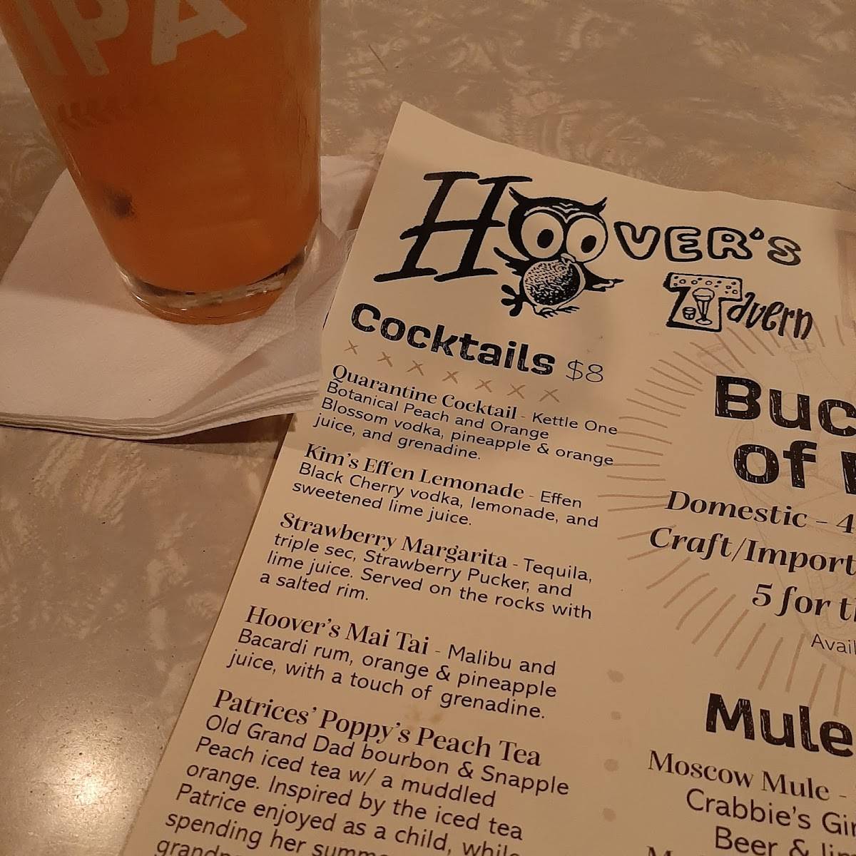Menu at Hoover's Tavern pub & bar, Morris Plains