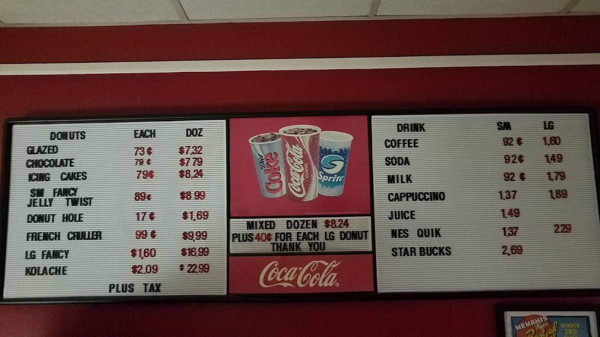 Menu at Howard's Donuts, Memphis, Summer Ave