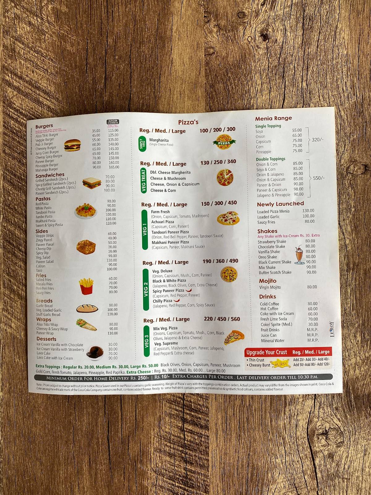 Menu at Hungry Point, Khanna