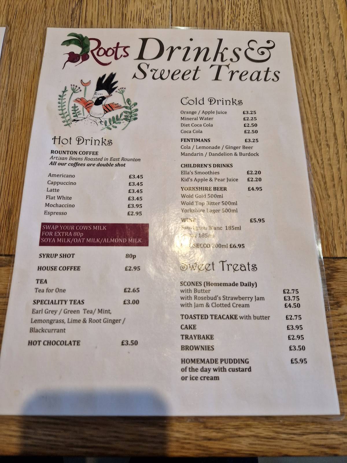 Menu at Roots Farm Shop & Cafe, Hutton Rudby