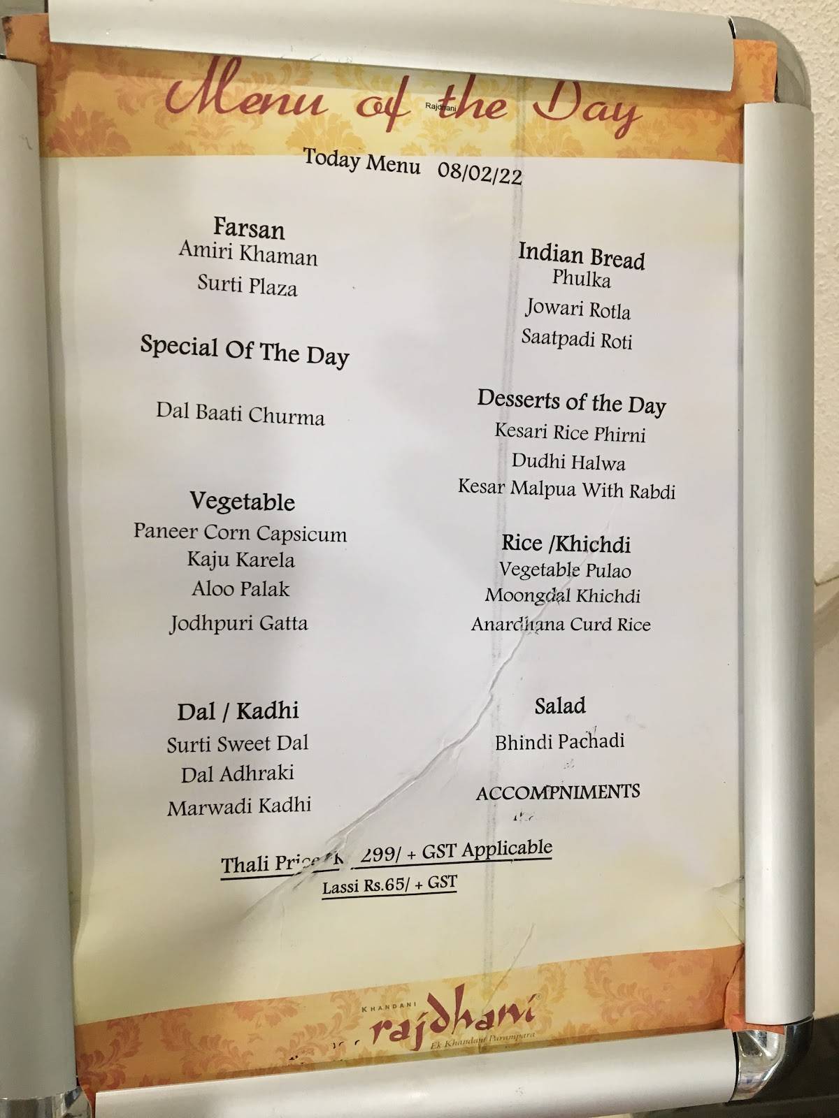 Menu at Rajdhani Thali Restaurant, Hyderabad, Level 3