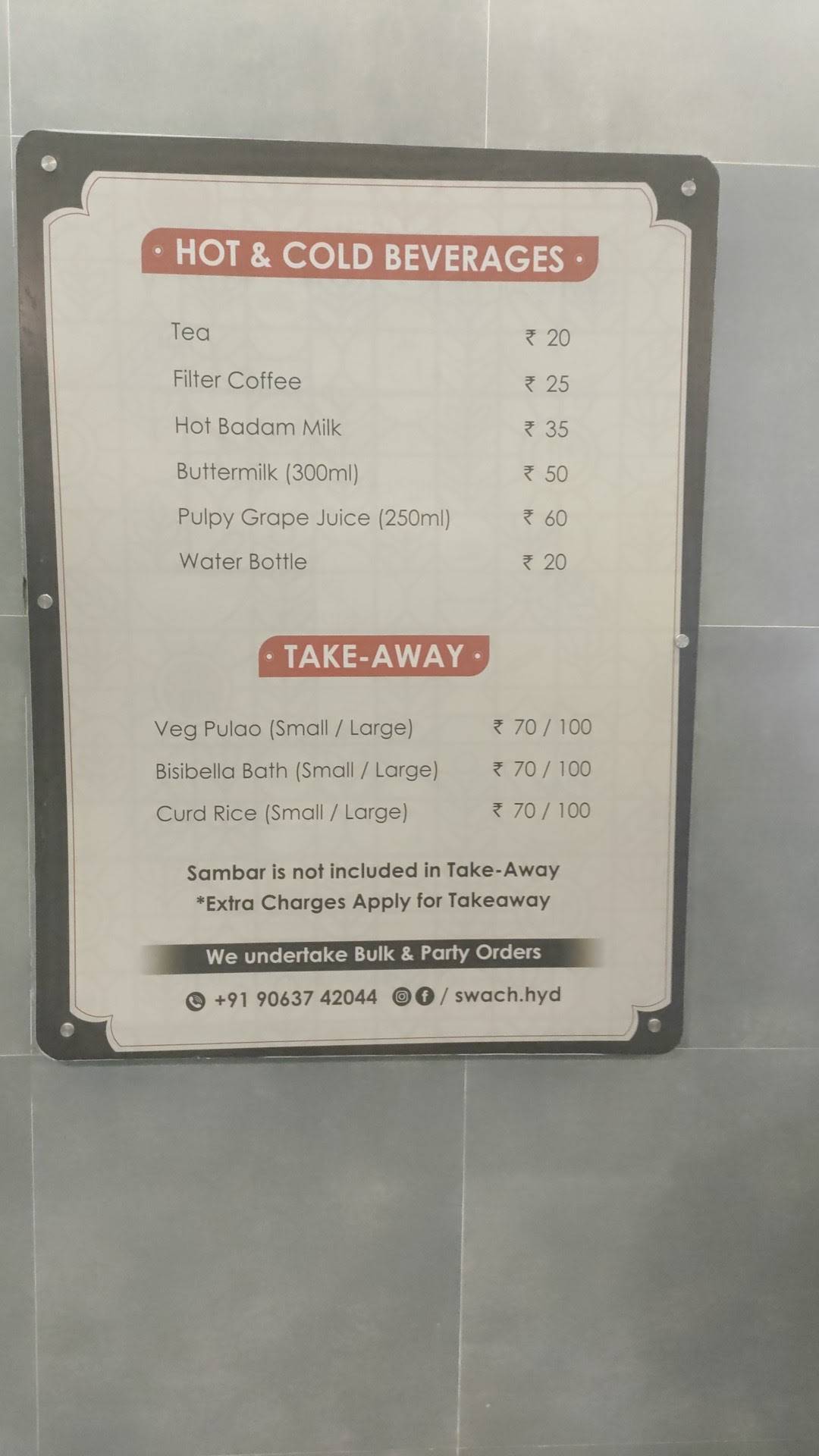 Menu at Swach Restaurant, Hyderabad