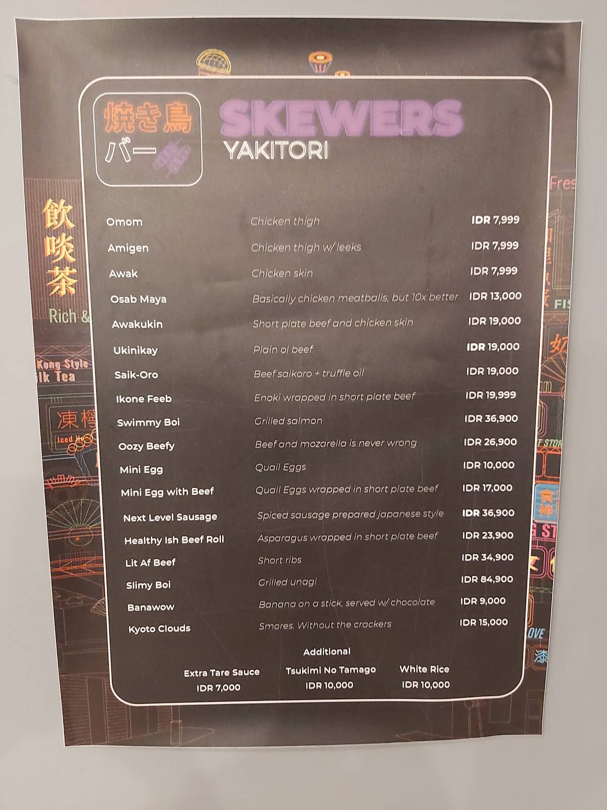 Menu at IROTIKAY IZAKAYA - Yakitori Bar, South Jakarta