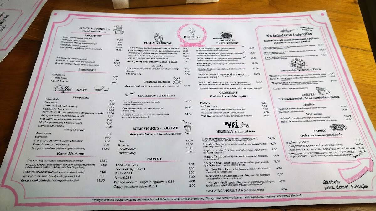 Menu at Ice Spot cafe, Kęty